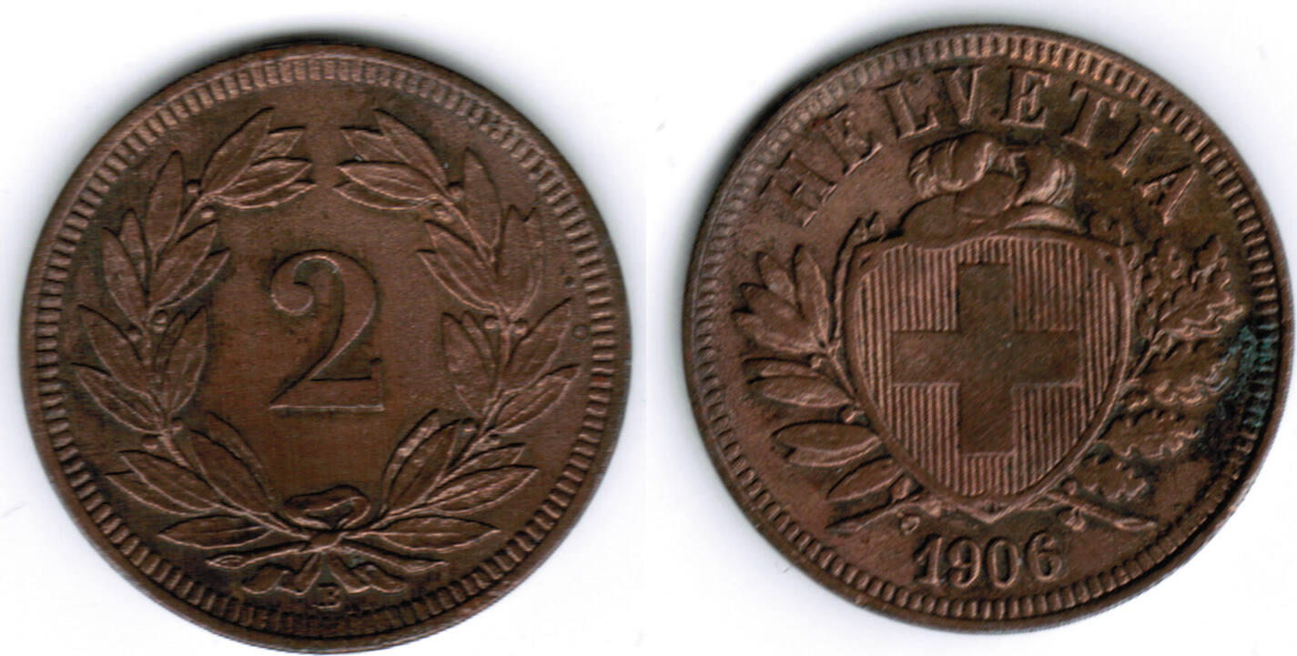 Schweiz, Kursmünze 2 Rappen 1906 B, Erhaltung siehe Scan! sehr schön | MA-Shops