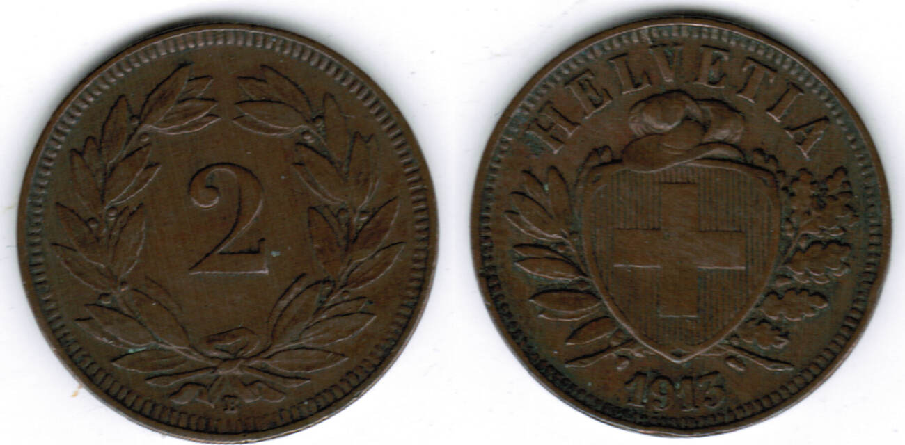 Schweiz, Kursmünze 2 Rappen 1913 B, Erhaltung siehe Scan! sehr schön | MA-Shops
