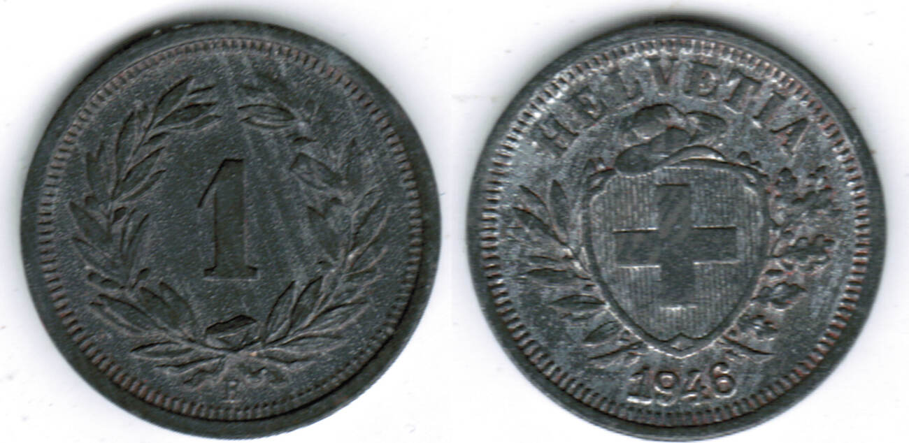 Schweiz, Kursmünze 1 Rappen 1946 B, Erhaltung siehe Scan! vorzüglich bis stempelglanz | MA-Shops
