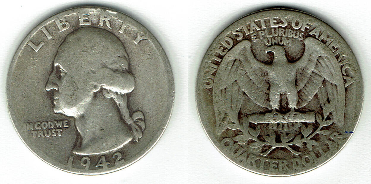 USA Quarter Dollar (25 Cents) Kursmünze 1942, George Washington, siehe ...