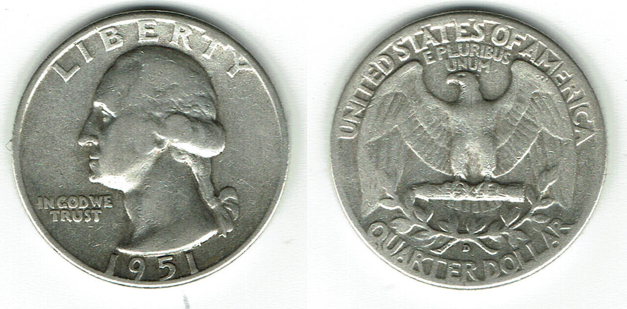 USA Quarter Dollar (25 Cents) Kursmünze 1951 D, George Washington ...