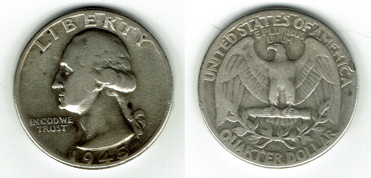 USA Quarter Dollar (25 Cents) Kursmünze 1945, George Washington, siehe ...