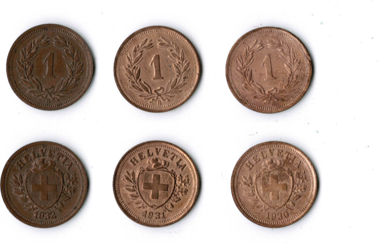 Schweiz, Lot (Set) 3 x 1 Rappen 1930, 1931, 1932, Erhaltung siehe Scan! sehr schön | MA-Shops