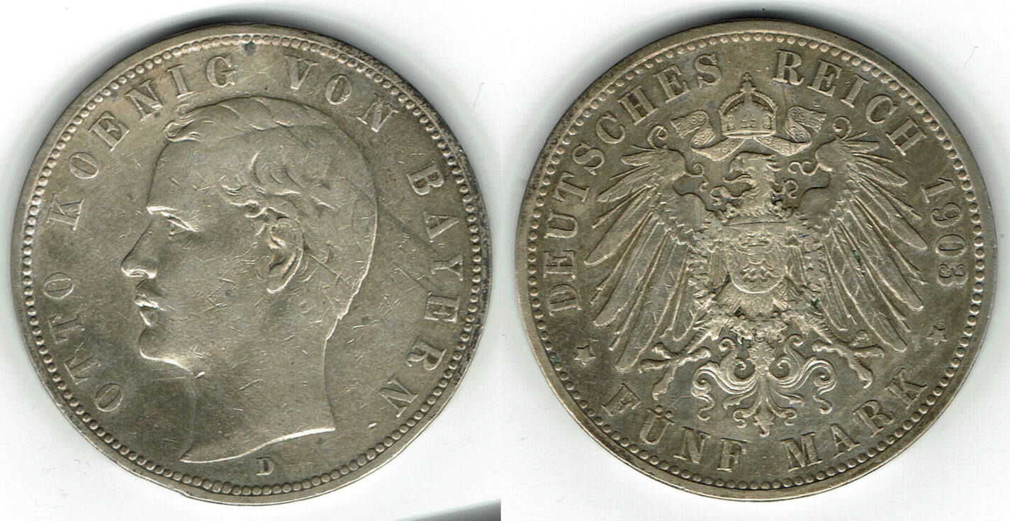 Kaiserreich - Bayern Deutsches Kaiserreich, Bayern, König Otto, 5 Mark 1903 D, Silber! sehr ...