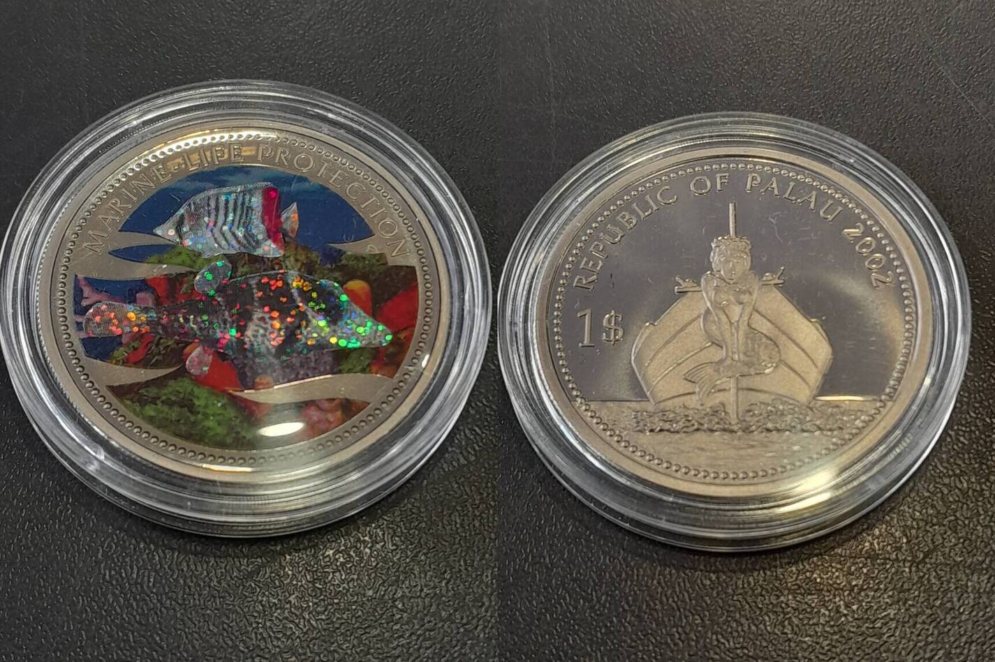 1 Dollar 2002 Palau-Inseln, Marine Life Protection - Fische, teilcoloriert Polierte Platte | MA ...