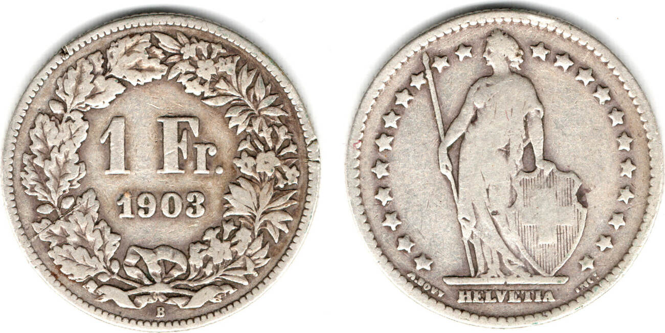 Schweiz, Kursmünze Silber, 1 Franken 1903, Erhaltung siehe Scan! fast sehr schön | MA-Shops
