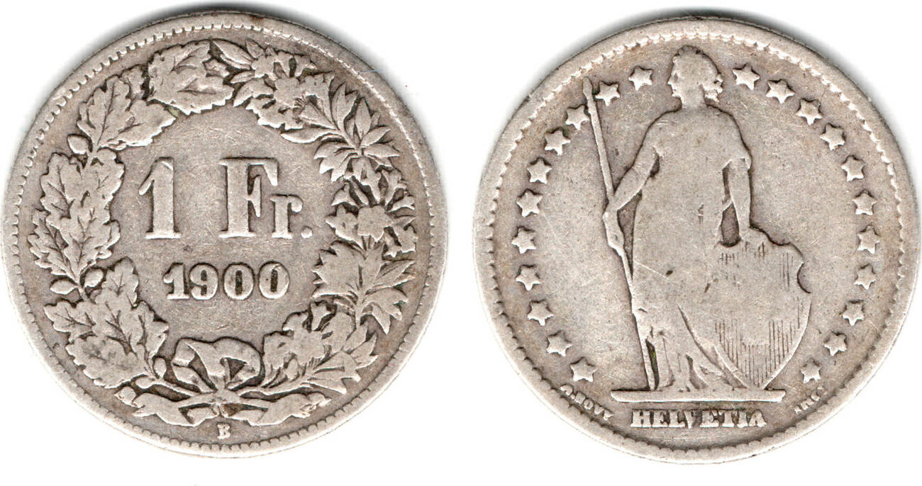 Schweiz, Kursmünze Silber, 1 Franken 1900, Erhaltung siehe Scan! schön | MA-Shops