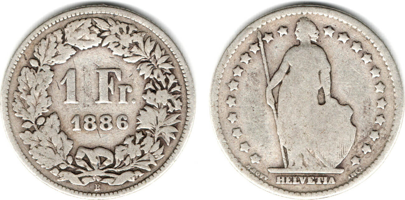Schweiz, Kursmünze Silber, 1 Franken 1886, Erhaltung siehe Scan! schön | MA-Shops