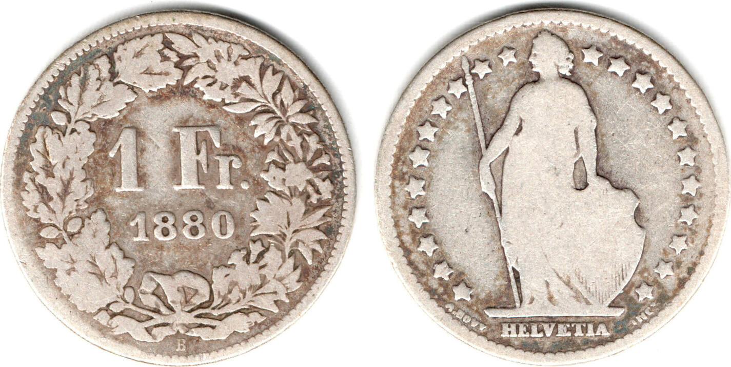 Schweiz, Kursmünze Silber, 1 Franken 1880, Erhaltung siehe Scan! schön | MA-Shops