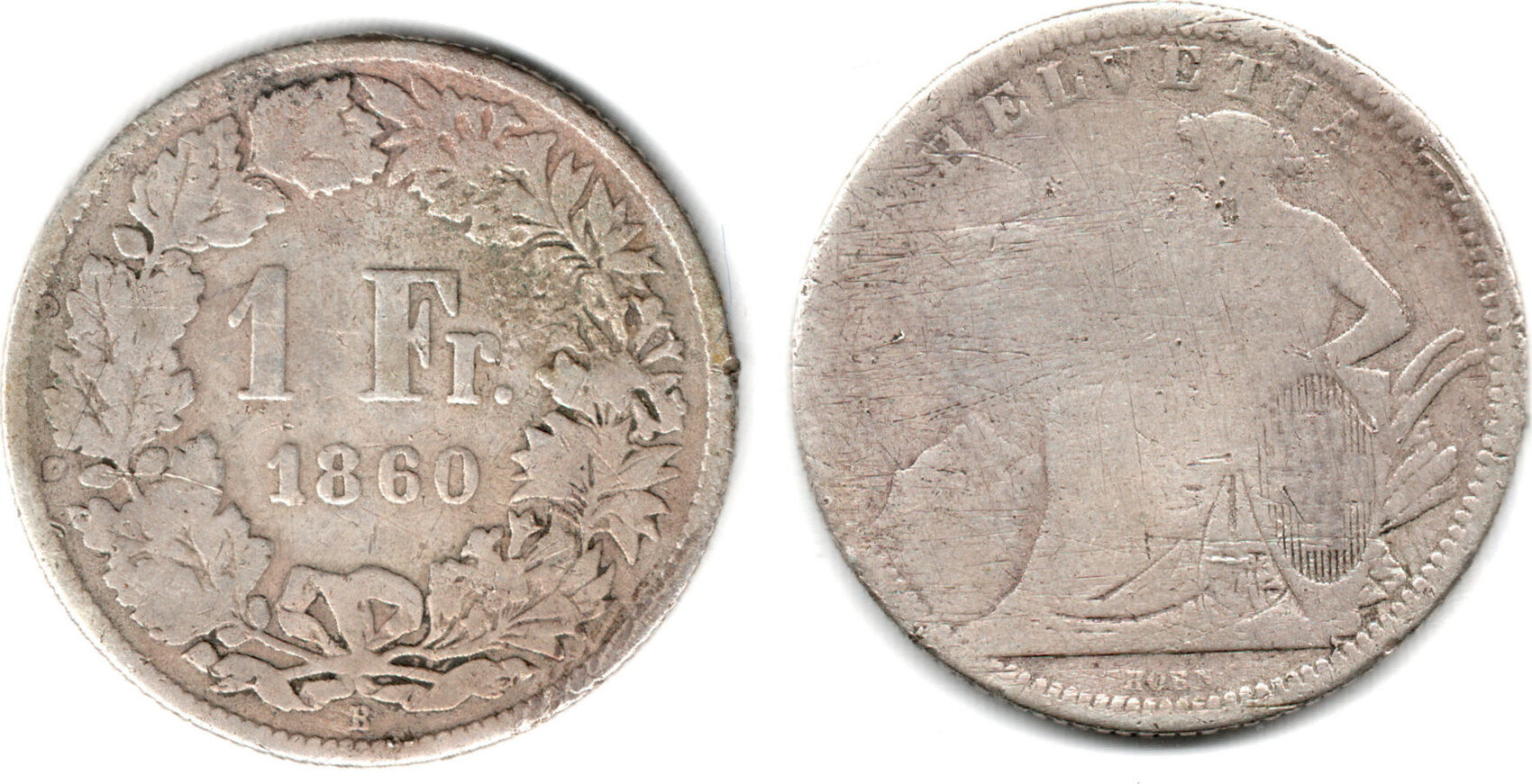 Schweiz, Kursmünze Silber, 1 Franken 1860, Erhaltung siehe Scan! schön | MA-Shops