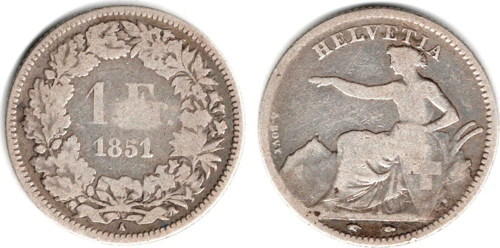 Schweiz, Kursmünze Silber, 1 Franken 1851, Erhaltung siehe Scan! schön | MA-Shops