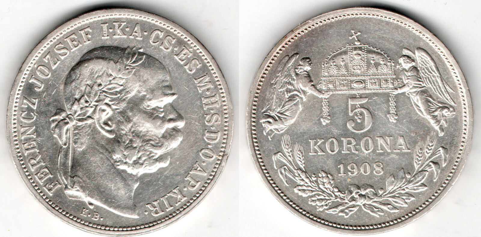 Haus Habsburg - Ungarn 5 Korona (5 Kronen) 1907 Franz Joseph, Ungarn, 5 Korona 1908 KB ...