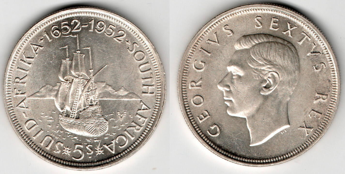Südafrika 5 Shilling 1952, 300 Jahre Kapstadt - Schiffsmotiv. fast ...