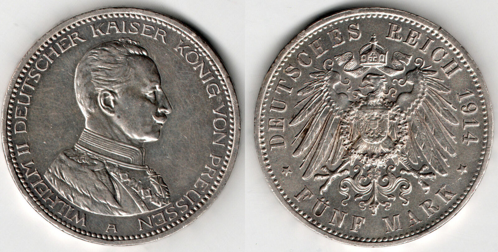 Preußen 5 Mark 1913 A, Wilhelm II. in Uniform, Erhaltung siehe Scan! sehr schön bis vorzüglich ...