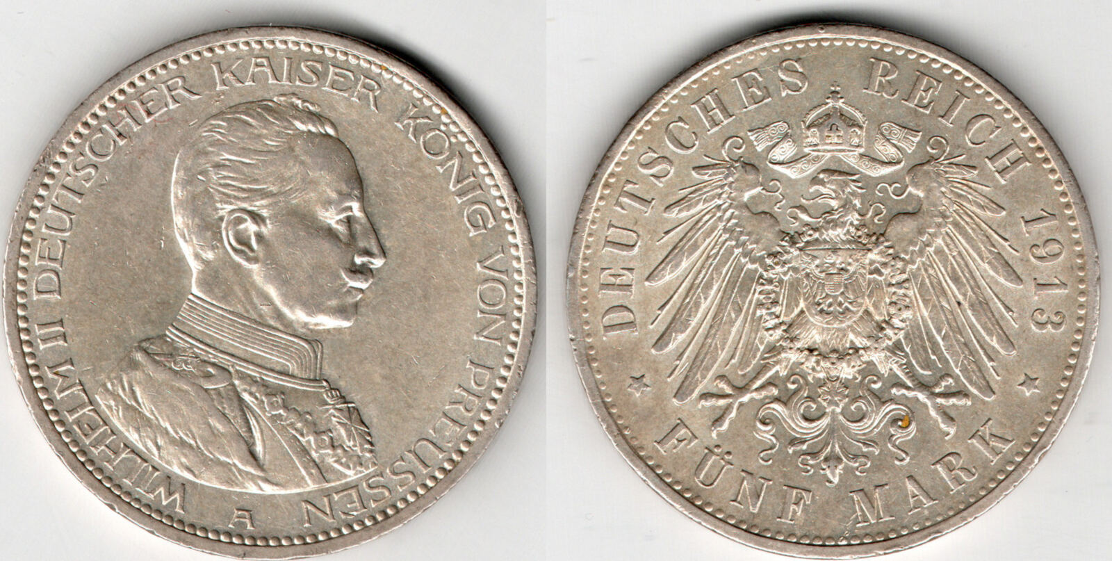 Preußen 5 Mark 1914 A, Wilhelm II. in Uniform, Erhaltung siehe Scan! sehr schön bis vorzüglich ...