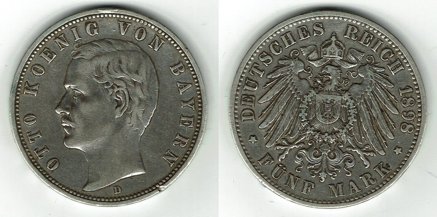 Kaiserreich - Bayern Deutsches Kaiserreich, Bayern, König Otto, 5 Mark 1898 D, Silber! sehr ...