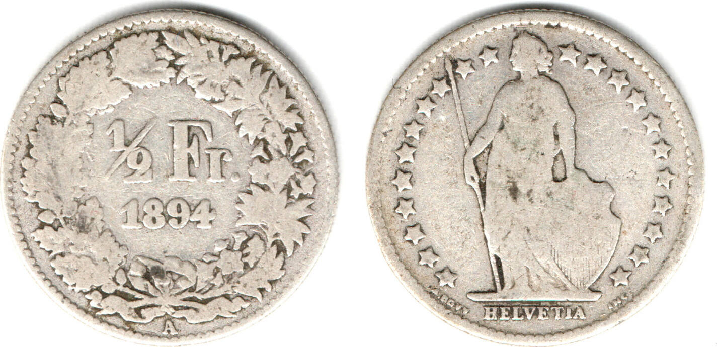 Schweiz, Kursmünze Silber, 1/2 Franken 1894, Erhaltung siehe Scan! schön | MA-Shops