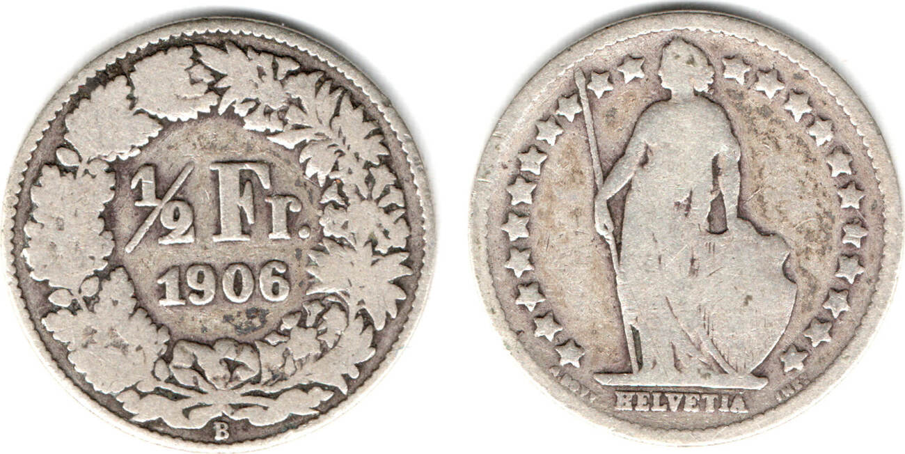Schweiz, Kursmünze Silber, 1/2 Franken 1906, Erhaltung siehe Scan! schön | MA-Shops