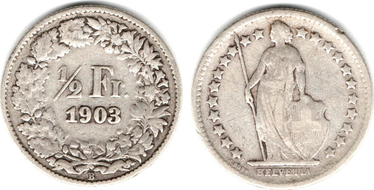 Schweiz, Kursmünze Silber, 1/2 Franken 1903, Erhaltung siehe Scan! schön bis sehr schön | MA-Shops