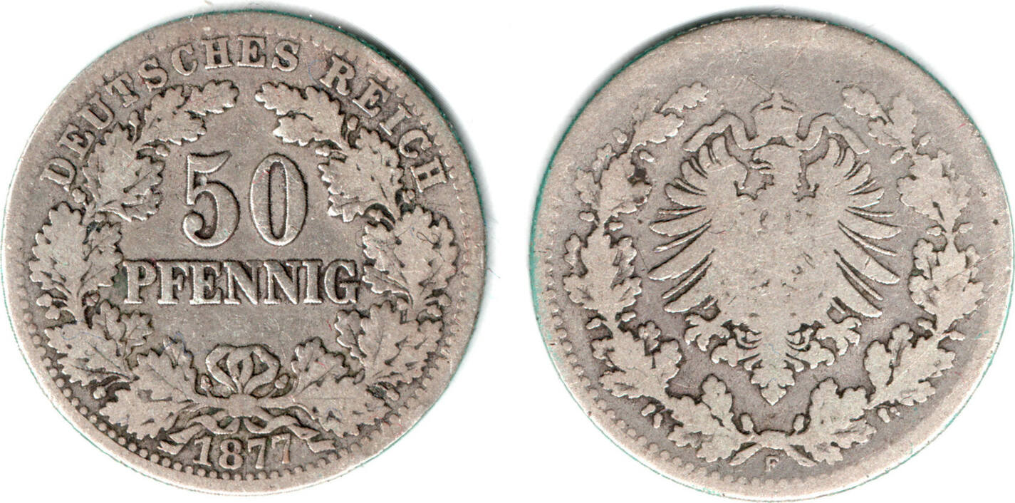 Deutsches Kaiserreich Kaiserreich, Kursmünze 50 Pfennig, 1877 F ...