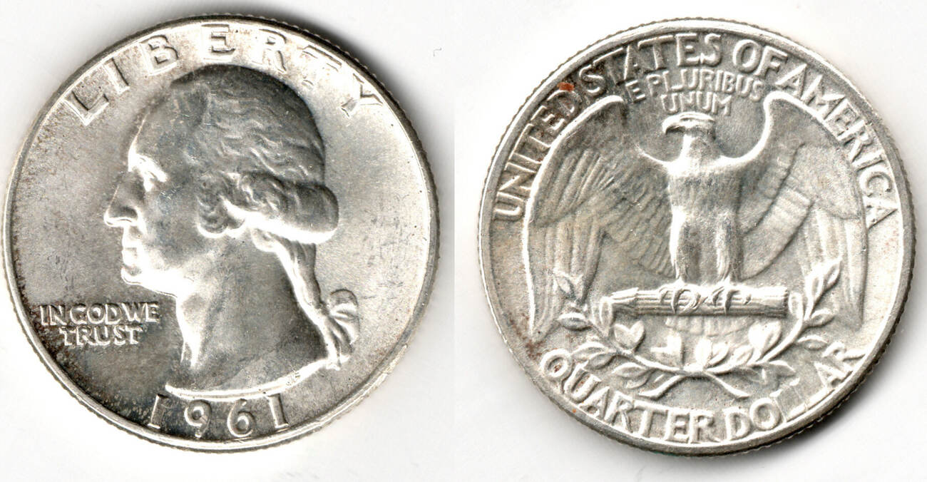 USA Quarter Dollar (25 Cents) Kursmünze 1961, George Washington, siehe ...