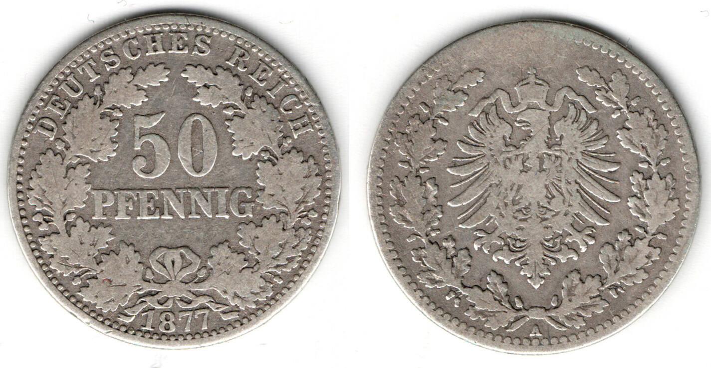 Deutsches Kaiserreich Kaiserreich, Kursmünze 50 Pfennig, 1877 A ...