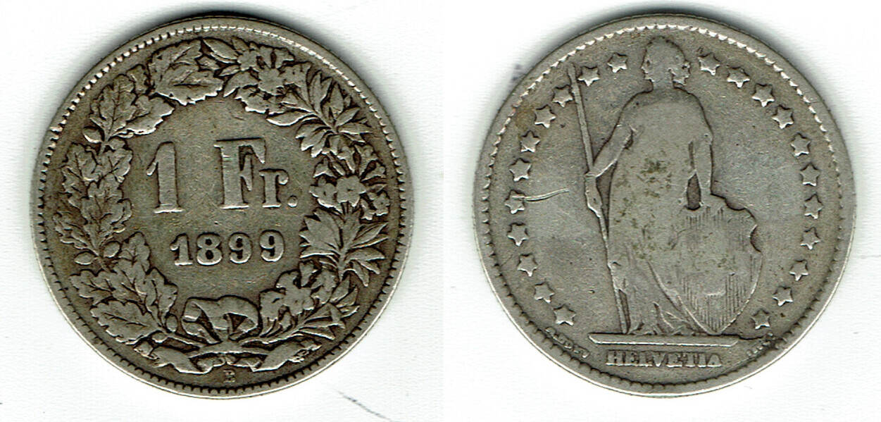 1899 Schweiz, Kursmünze Silber, 1 Franken, Erhaltung siehe Scan! schön | MA-Shops