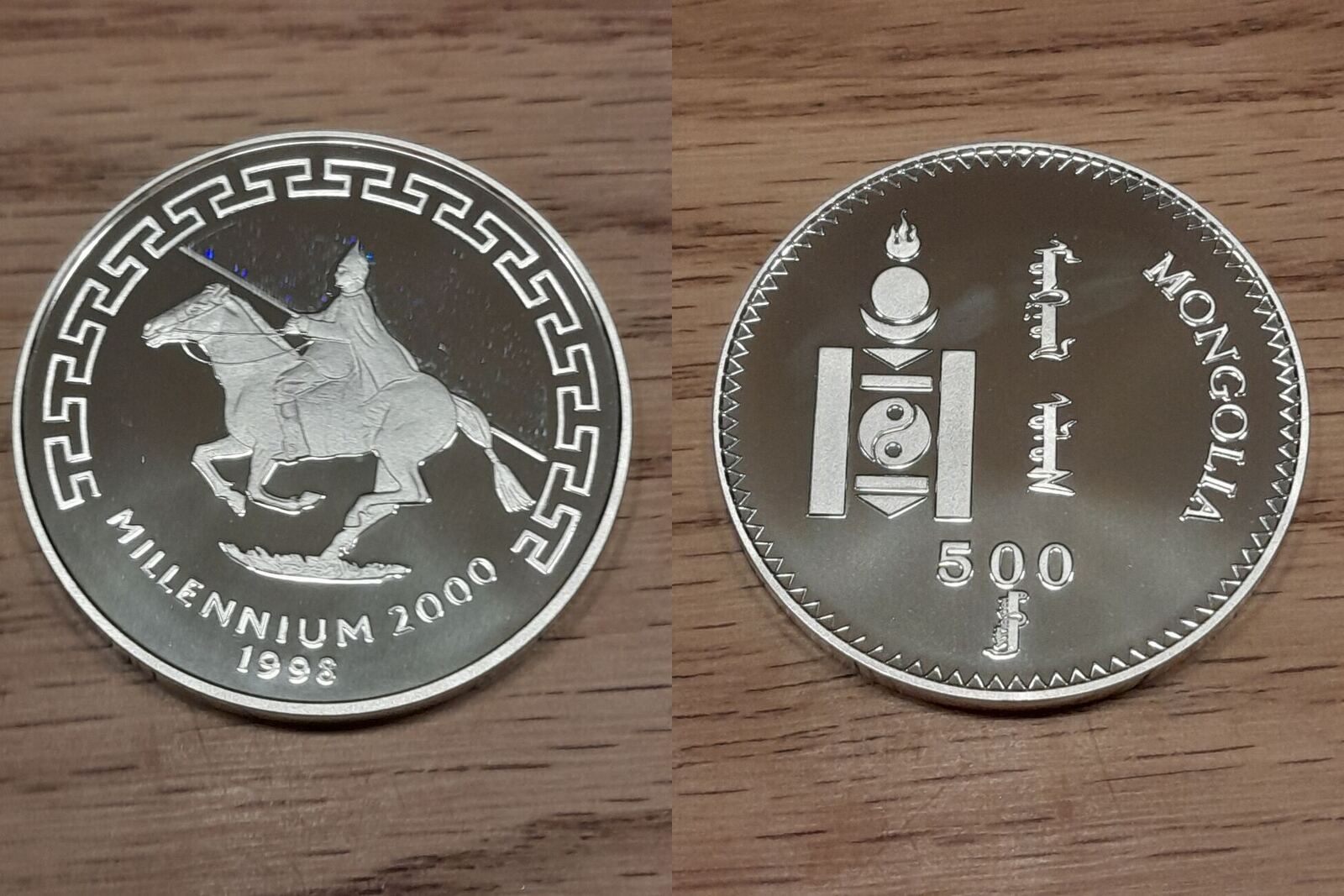 500 Tugrik / Tögrög Mongolei, 500 Tugrik 1998 Millenium - Reiter mit ...