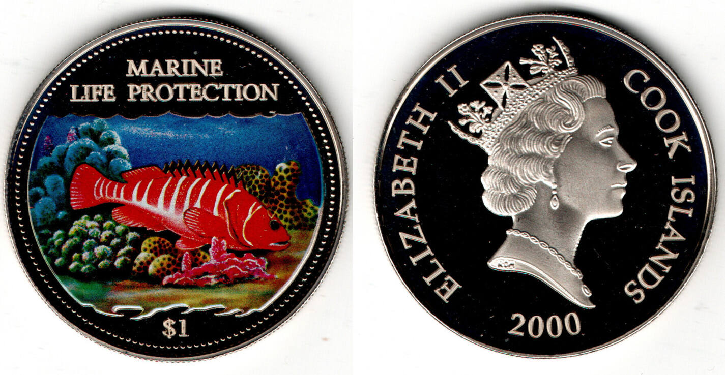 1 Dollar 2000 Cook Islands, Marine Life Protection - Fische ...