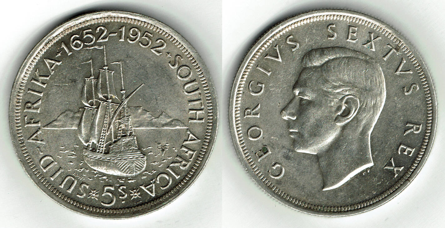 Südafrika 5 Shilling 1952, 300 Jahre Kapstadt - Schiffsmotiv. fast ...