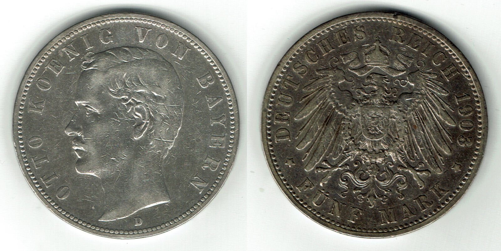 Kaiserreich - Bayern Deutsches Kaiserreich, Bayern, König Otto, 5 Mark 1908 D, Silber! sehr ...