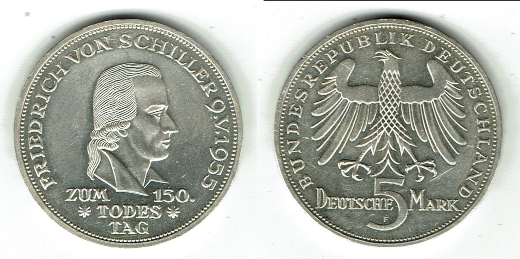 BRD Deutschland, 5 DM 1955, 150. Todestag Friedrich von Schiller, siehe Scan sehr schön bis ...