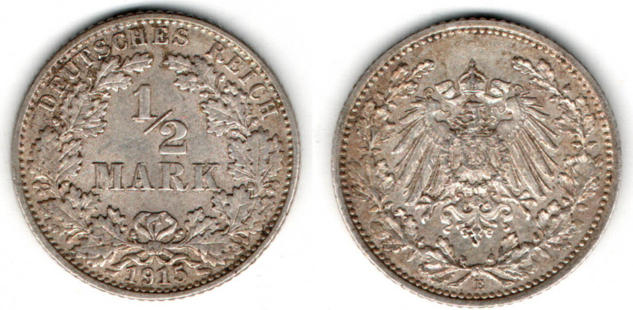 Kaiserreich, Kursmünze 1/2 Mark 1915 E, 900er Silber! vorzüglich | MA-Shops