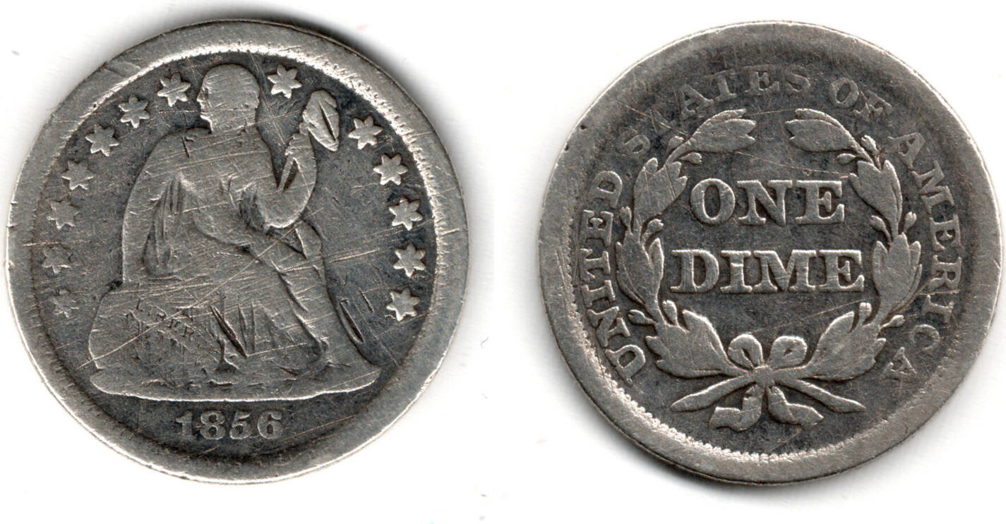 10 Cents (Dime) USA 1856, Kursmünze 1 Dime, sitzende Liberty, 1850, siehe Scan! schön | MA-Shops