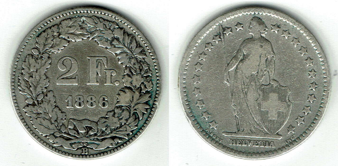 Schweiz, Kursmünze Silber, 2 Franken 1886, Erhaltung siehe Scan! schön bis sehr schön | MA-Shops