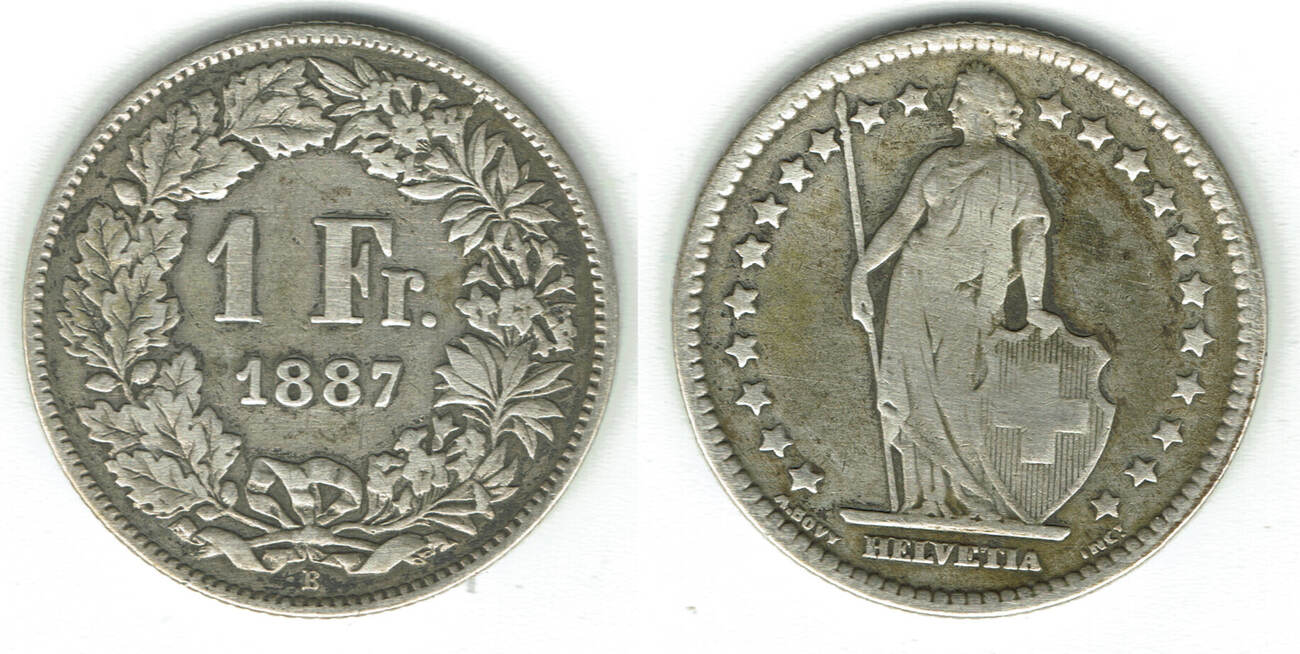 Schweiz, Kursmünze 1 Franken 1887, Erhaltung siehe Scan! schön | MA-Shops