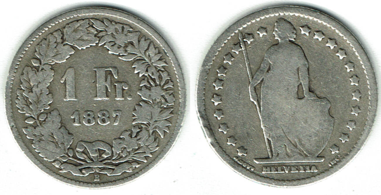 1887 Schweiz, Kursmünze Silber, 1 Franken, Erhaltung siehe Scan! schön | MA-Shops