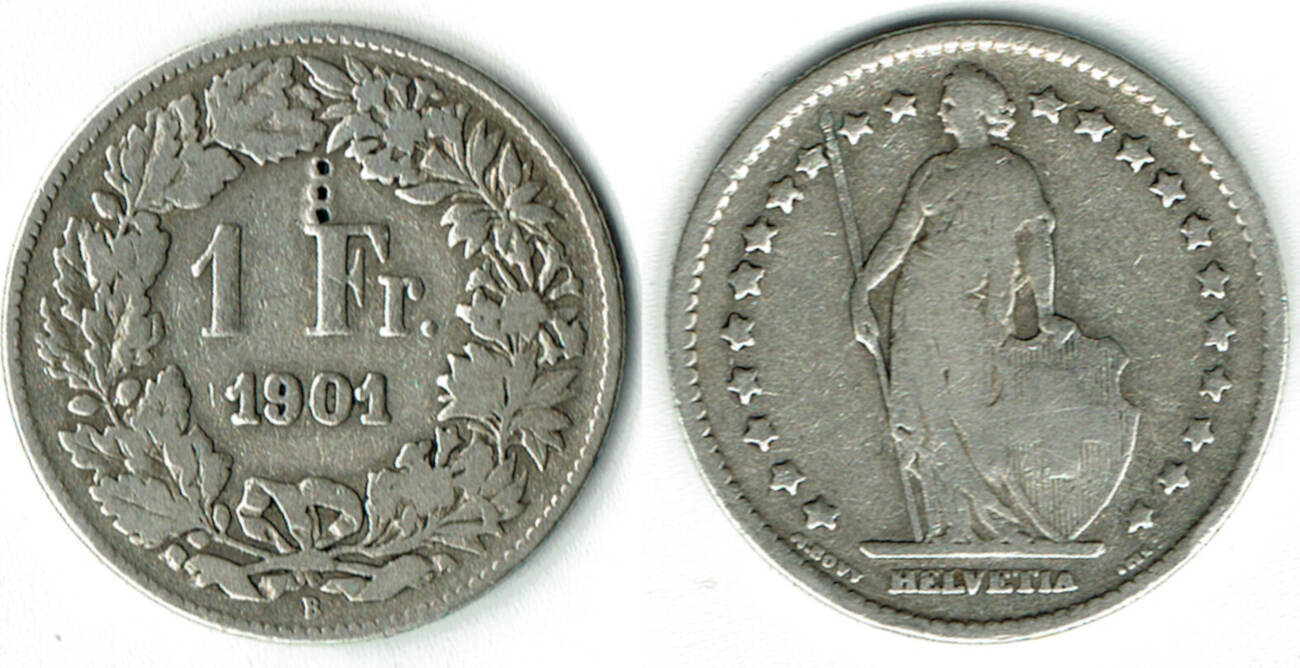 1901 Schweiz, Kursmünze Silber, 1 Franken, Erhaltung siehe Scan! schön bis sehr schön | MA-Shops