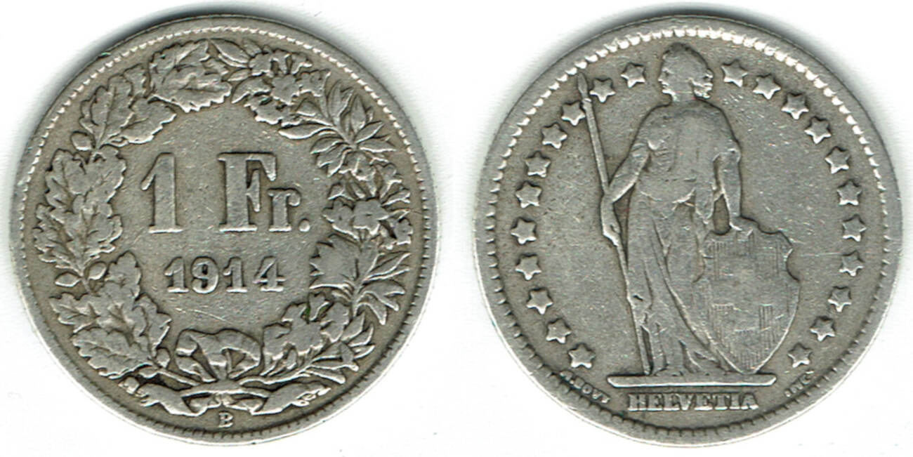 1914 Schweiz, Kursmünze Silber, 1 Franken, Erhaltung siehe Scan! fast sehr schön | MA-Shops