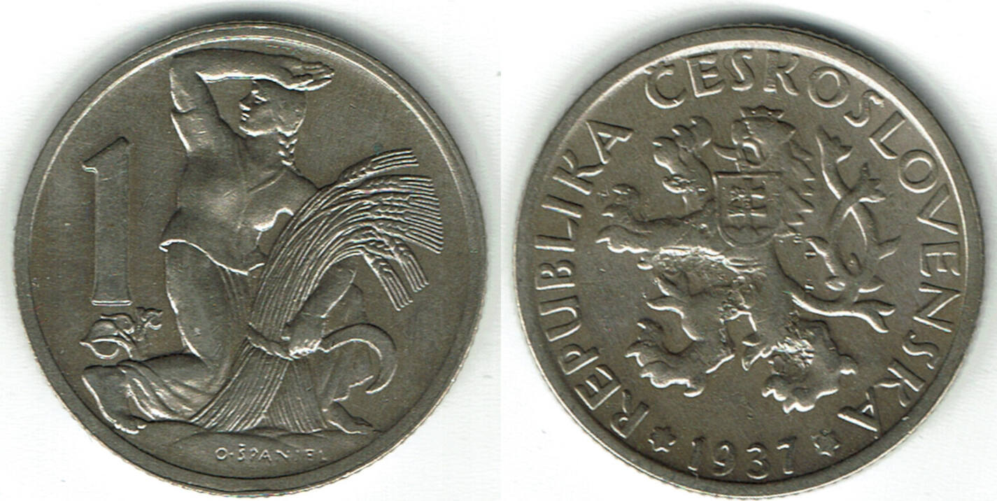 1937 Tschechoslowakei, 1 Krone, siehe Foto sehr schön bis vorzüglich | MA-Shops