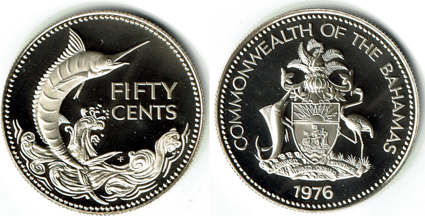 Bahamas 50 Cents 1976Blauer Marlin, siehe Scan! Polierte Platte | MA-Shops