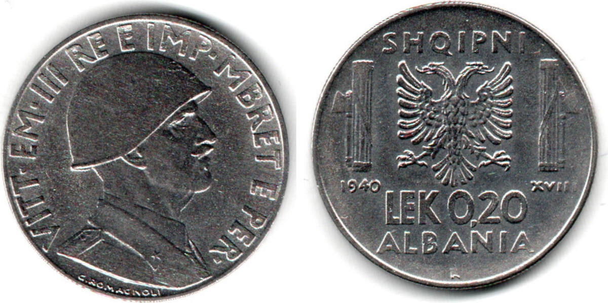 Albanien, 0,20 Lek 1939, Vittorio Emanuele III., siehe Scan sehr schön ...