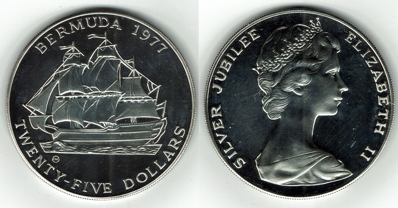 Bermuda 25 Dollars 1977 Silbergedenkmünze 25jähriges Krönungsjubiläum Elisabeth II ...