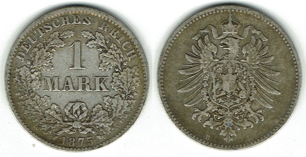 Kaiserreich, Kursmünze 1 Mark 1875 B, 900er Silber! sehr schön | MA-Shops