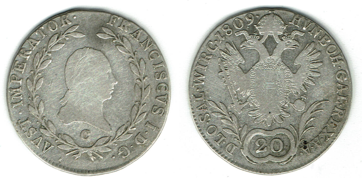Haus Habsburg - Österreich Österreich-Ungarn, Franz I., 20 Kreuzer 1809 C schön bis sehr schön ...