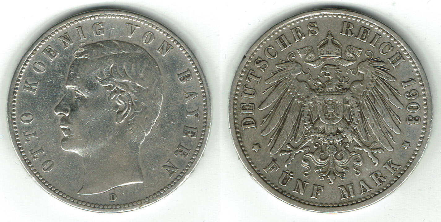 Kaiserreich - Bayern Deutsches Kaiserreich, Bayern, König Otto, 5 Mark 1903 D, Silber! sehr ...