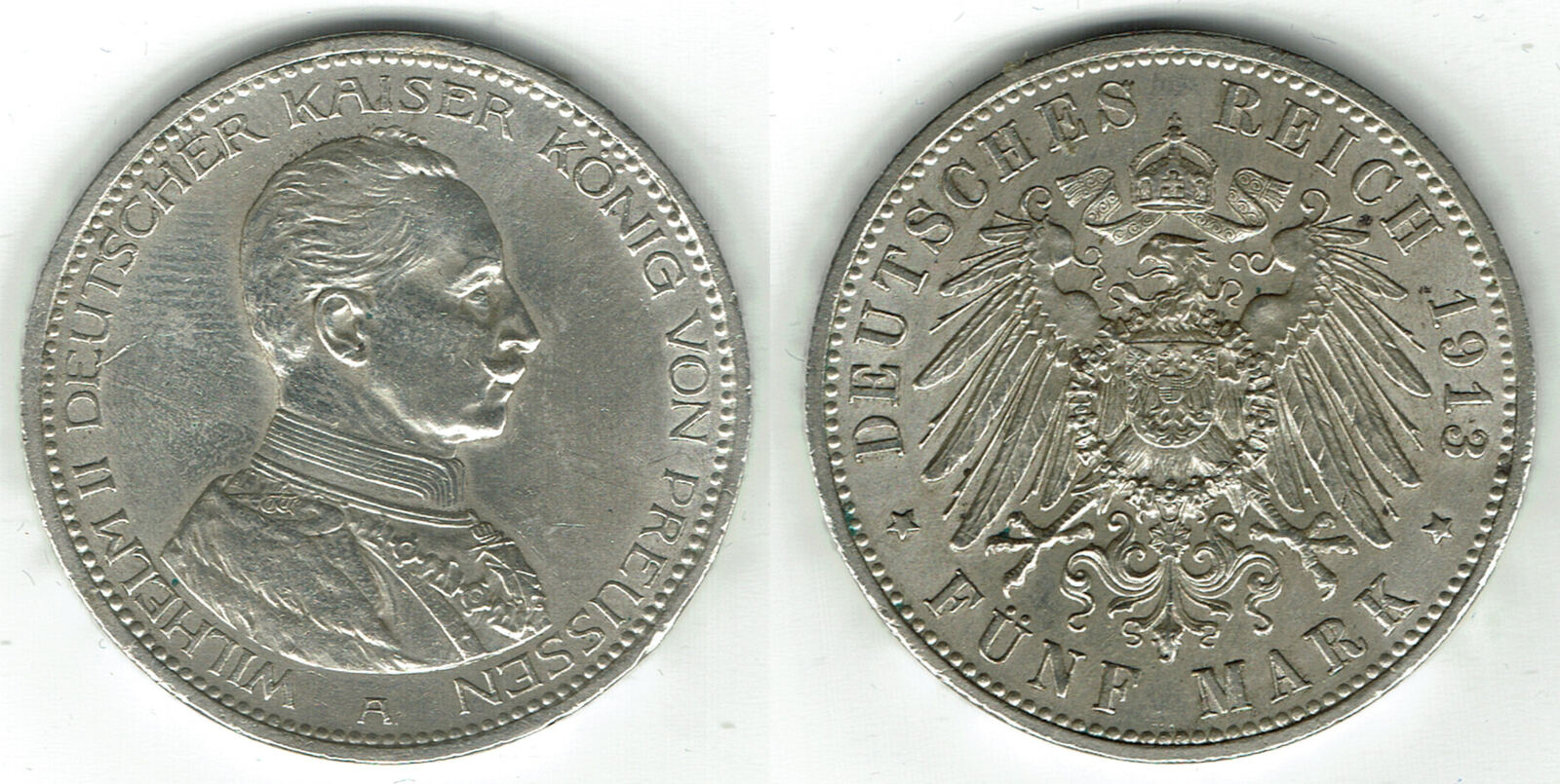 Preußen 5 Mark 1913 A, Wilhelm II. in Uniform, Erhaltung siehe Scan! vorzüglich | MA-Shops