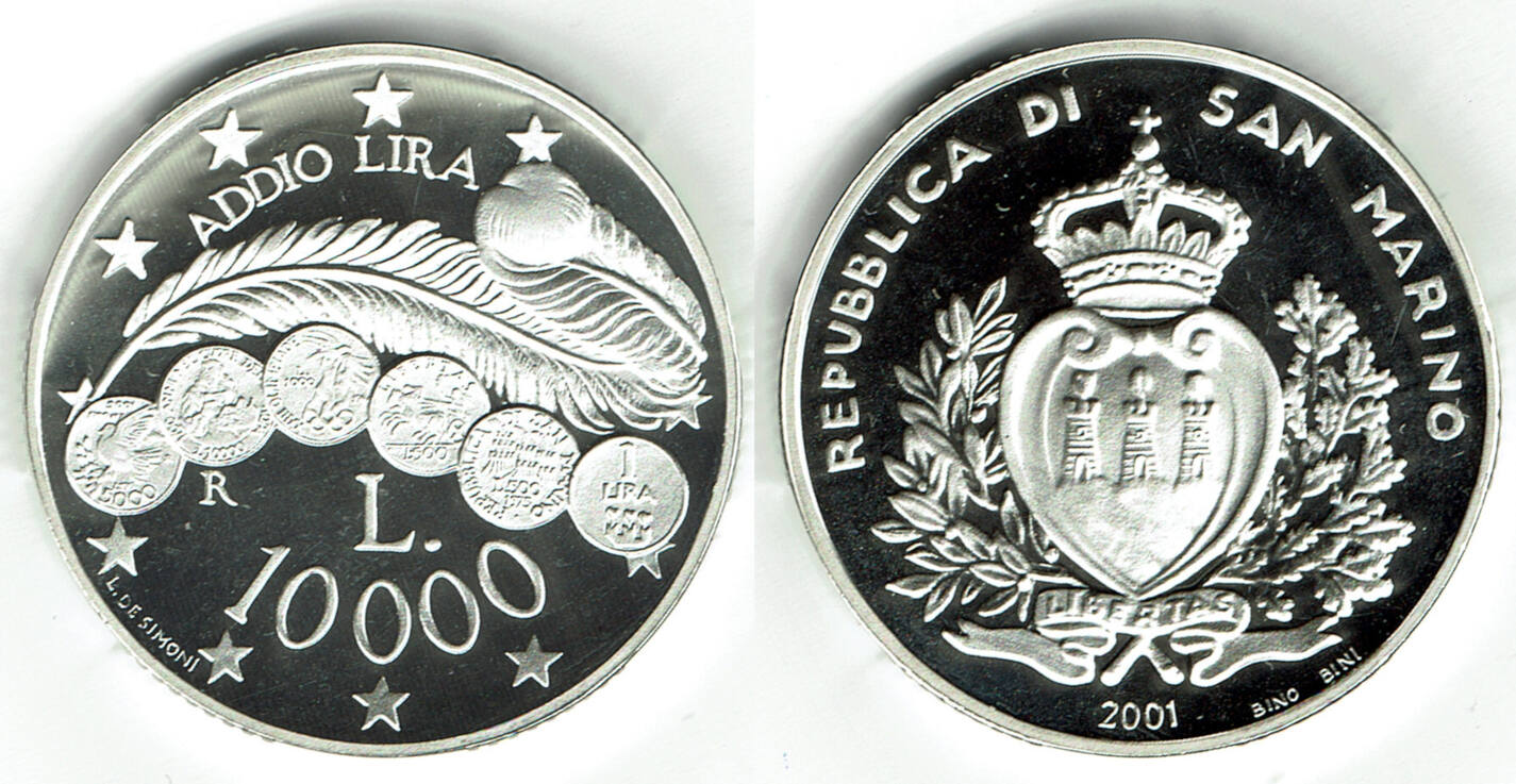 10.000 Lire 2001 San Marino, Silbergedenkmünze Europa, PP, siehe Scan ...