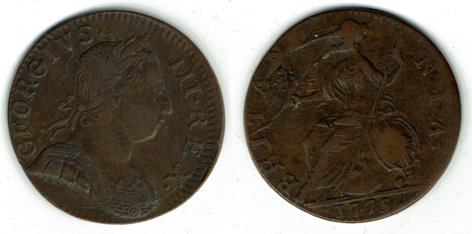 1/2 Penny Großbritannien 1775, Half Penny, Georg III., Erhaltung siehe ...