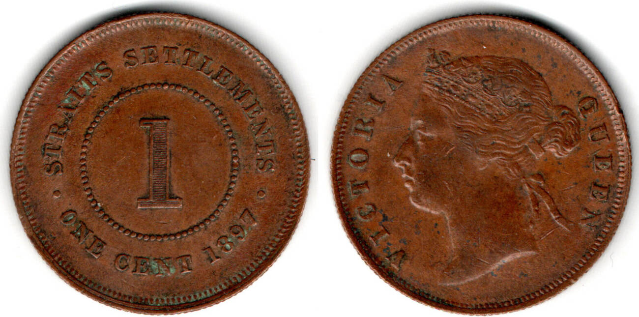 1 Cent 1897 Straits Settlements, Kursmünze Cent, Victoria, siehe Scan ...